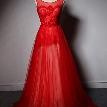 Custom Made Red Prom Dress, A-line Prom Dress,tulle Prom Dress, Scoop ...