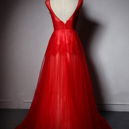 Custom Made Red Prom Dress, A-line Prom Dress,tulle Prom Dress, Scoop ...