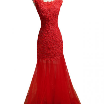 Married Long Evening Dress Red Lace Beading Sleeveless Sexy Slim ...
