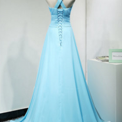 Light Blue Handmade Chiffon Cross Back Junior Prom Dress, Party Dress ...