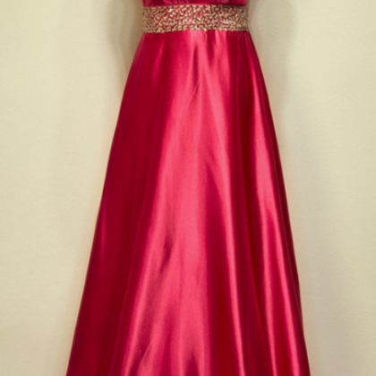 Elegant Handmade A-line Floor Length Rose Red Prom Dress With Sequins ...