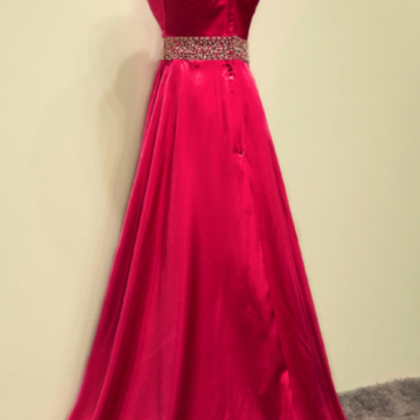 Elegant Handmade A-line Floor Length Rose Red Prom Dress With Sequins ...