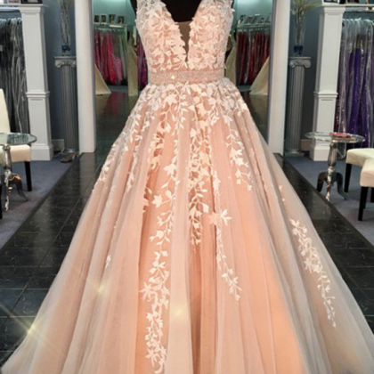 Elegant A-line Prom Dresses,straps Prom Dresses,applique Prom Dresses ...