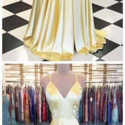 Adore Outfit Simple Yellow Satin Long Prom Dress, Yellow Evening Dress ...