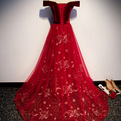 Red Long Party Gown 2020, Off Shoulder Prom Dress 2020 on Luulla