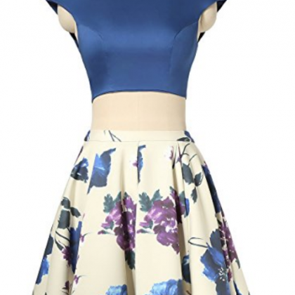 Two Piece Cap Sleeve Halter Midriff Dress Homecoming Dresses on Luulla