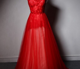 Custom Made Red Prom Dress, A-line Prom Dress,tulle Prom Dress, Scoop ...