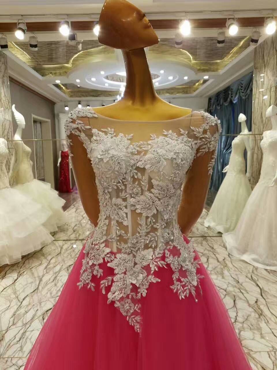 Rose Red Ball Gown Prom Dresses Romantic Long Sleeves Prom Gowns on Luulla