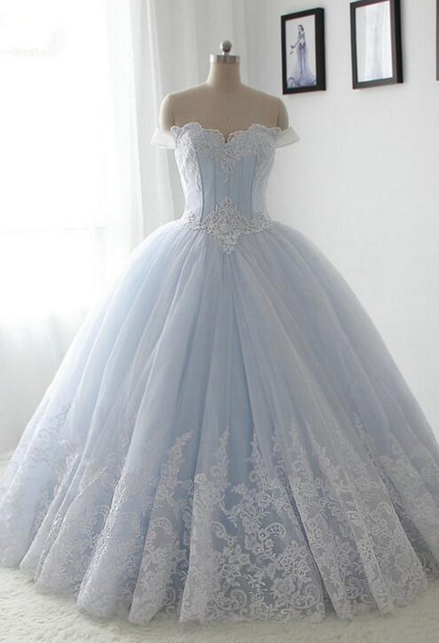 Light Blue Organza Lace Sweetheart A-line Long Dress,princess Ball Gown ...