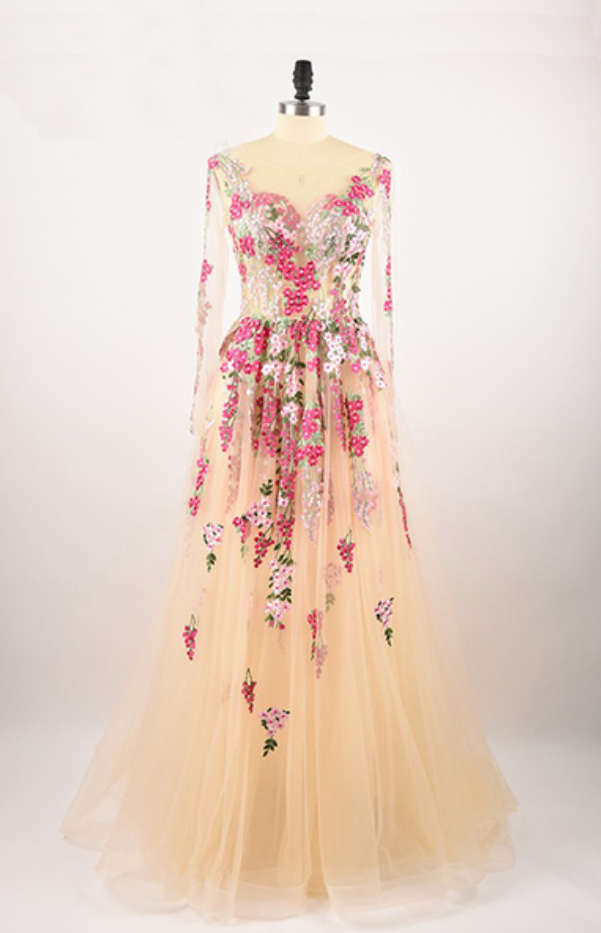 Prom Dresses Long Sleeve Prom Dress,charming Prom Dresses,appliques Evening Dress,tulle Long on ...