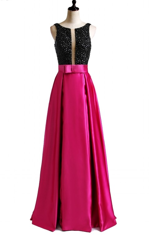 Ball Gown Formal Evening Dresses Black Crystal Boat Neck Deep V Open ...