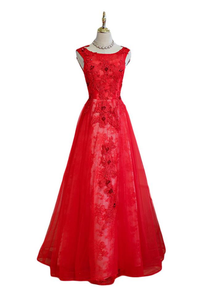 Prom Dress Fashion Long Party Lace-up Red Flowers Evening Dresses Prom ...