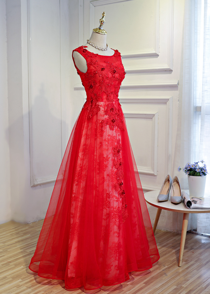 Prom Dress Fashion Long Party Lace-up Red Flowers Evening Dresses Prom ...