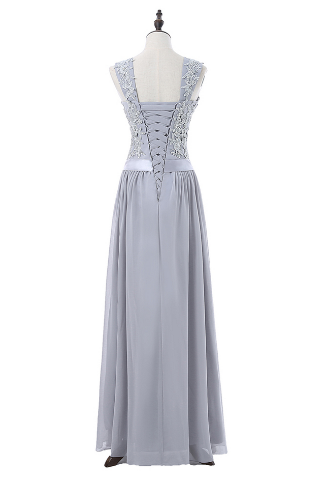 Silver Evening Dresses A-line Sweetheart Chiffon Lace Beaded Women Long ...