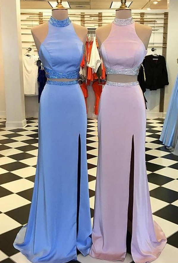 Charming Prom Dress, Sexy Two Piece Prom Dresses With Slit, Long ...