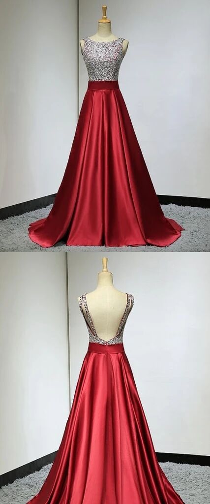 Lovely Satin Sequins Backless Satin Long Prom Dress, Prom Dress on Luulla