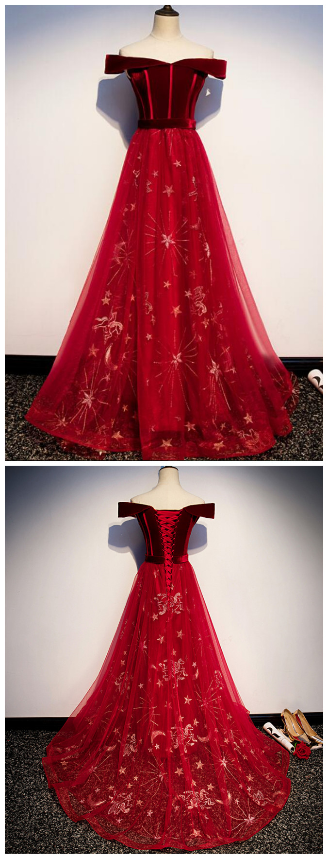 Red Long Party Gown 2020, Off Shoulder Prom Dress 2020 on Luulla