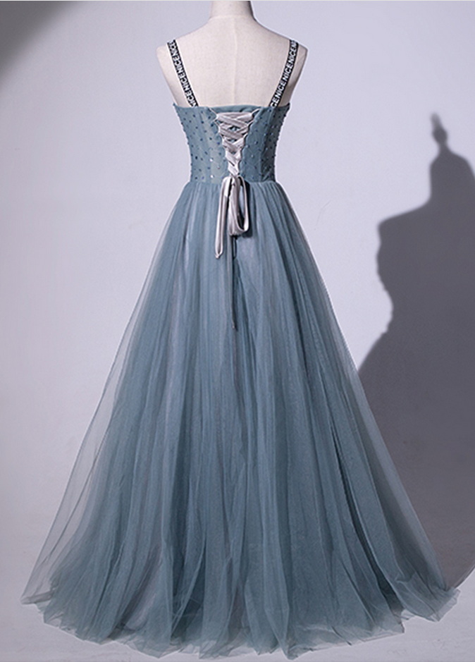 Blue Gray Tulle Sweetheart 3d Lace Applique Long Senior Prom Dress on ...
