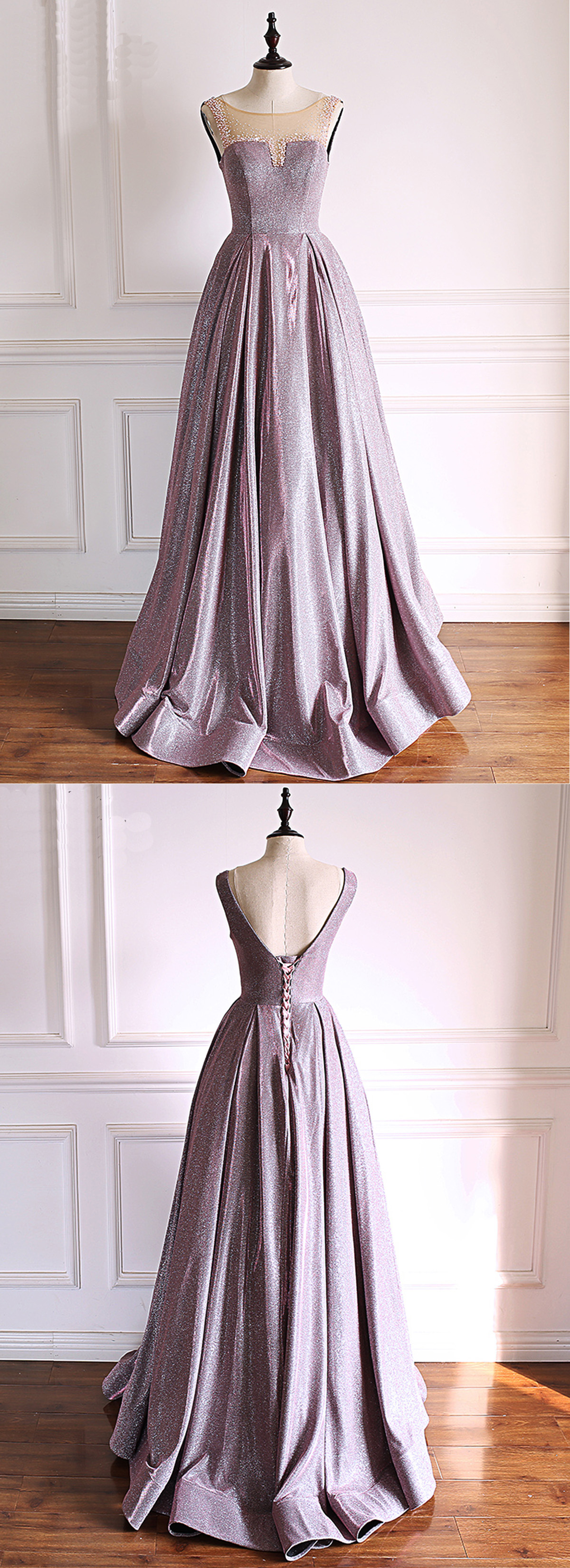Unique Custom Made Satin Long Beaded Pageant Prom Dress, Evening Dress ...