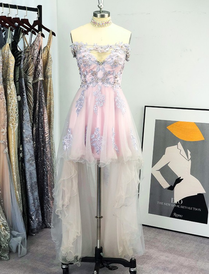 A-line/princess-off-the-shoulder-sleeveless-tulle-applique-asymmetrical ...