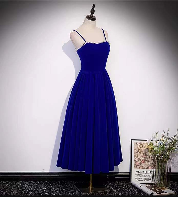 Blue Party Dress, Birthday Spaghetti Strap Midi Dress,custom Made on Luulla