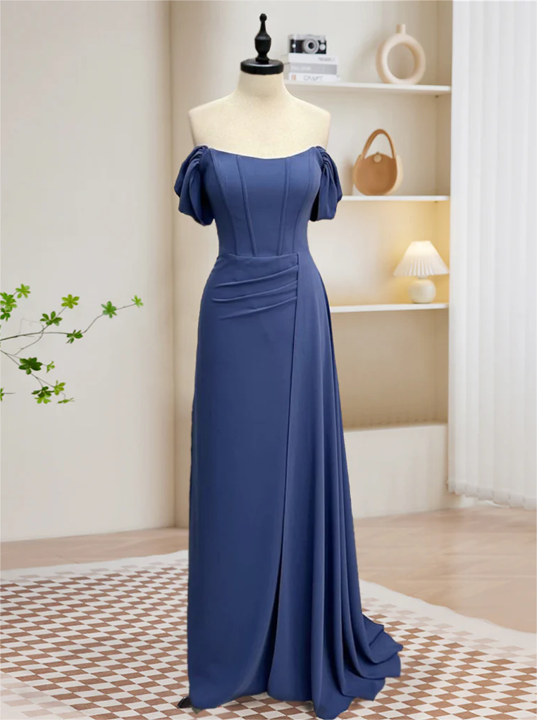 Prom Dress, Simple Off Shoulder Gray Blue Long Prom Dress, Gray Blue ...