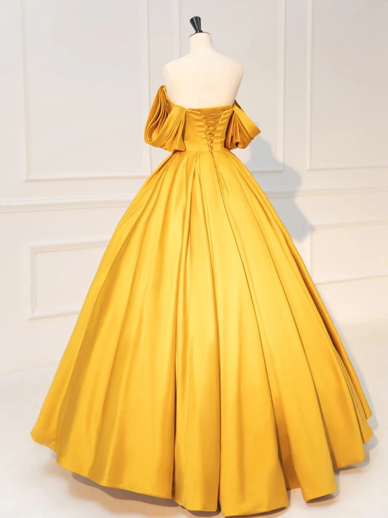 Prom Dress,a-line Off Shoulder Yellow Long Prom Dress, Yellow Satin ...