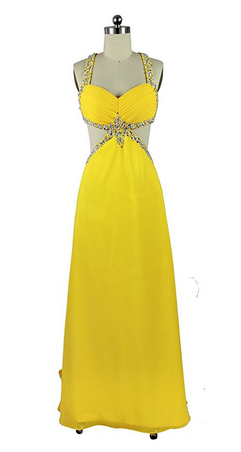 Sexy A Line Backless Formal Gowns Yellow Prom Dresses on Luulla
