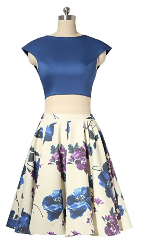 Two Piece Cap Sleeve Halter Midriff Dress Homecoming Dresses on Luulla