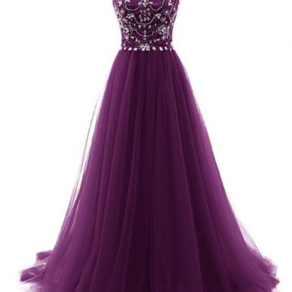 Gorgeous Beaded Grape Prom Dress, Tulle Pageant Gown, Formal Gown on Luulla