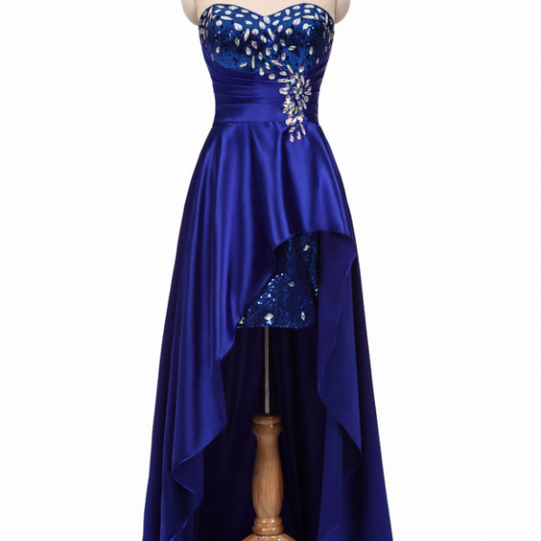 Royal Blue Short Front Long Back Party Prom Dress Crystal Special ...