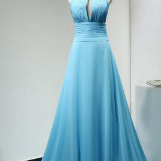 Light Blue Handmade Chiffon Cross Back Junior Prom Dress, Party Dress ...