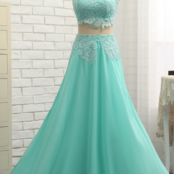 A-line High Collar Prom Dress,chiffon Lace Prom Dresses,two Pieces Long ...