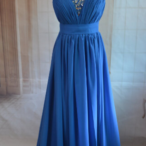 Sexy Blue A Line Prom Dresses Chiffon Beaded Evening Gowns on Luulla