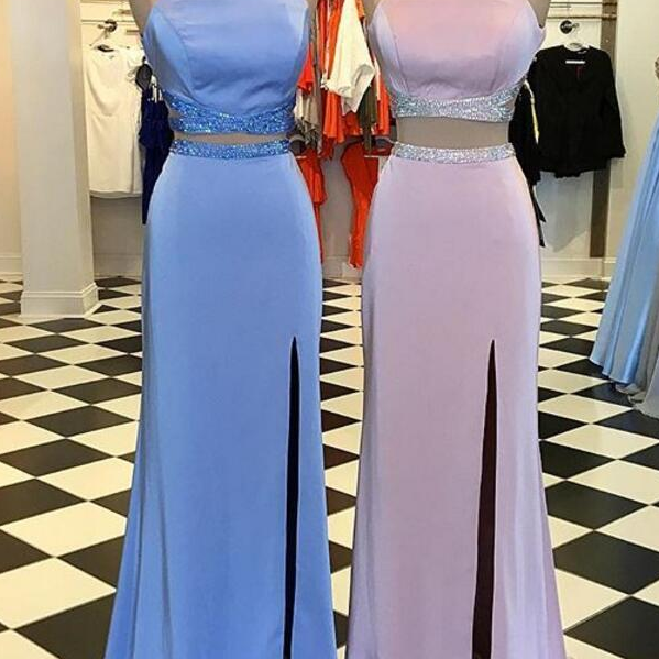 Charming Prom Dress, Sexy Two Piece Prom Dresses With Slit, Long ...