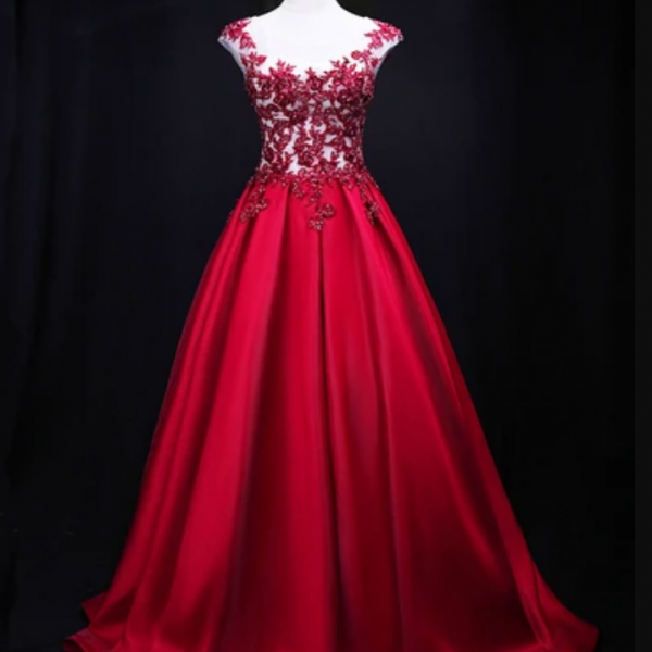 Rose Red Ball Gown Prom Dresses Romantic Long Sleeves Prom Gowns on Luulla