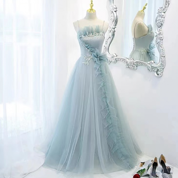 Light Blue Party Dress,sweet Prom Dress,spaghetti Strap Evening Dress ...