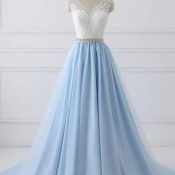 Ice Blue Chiffon One Shoulder Long Bridesmaid Dress on Luulla