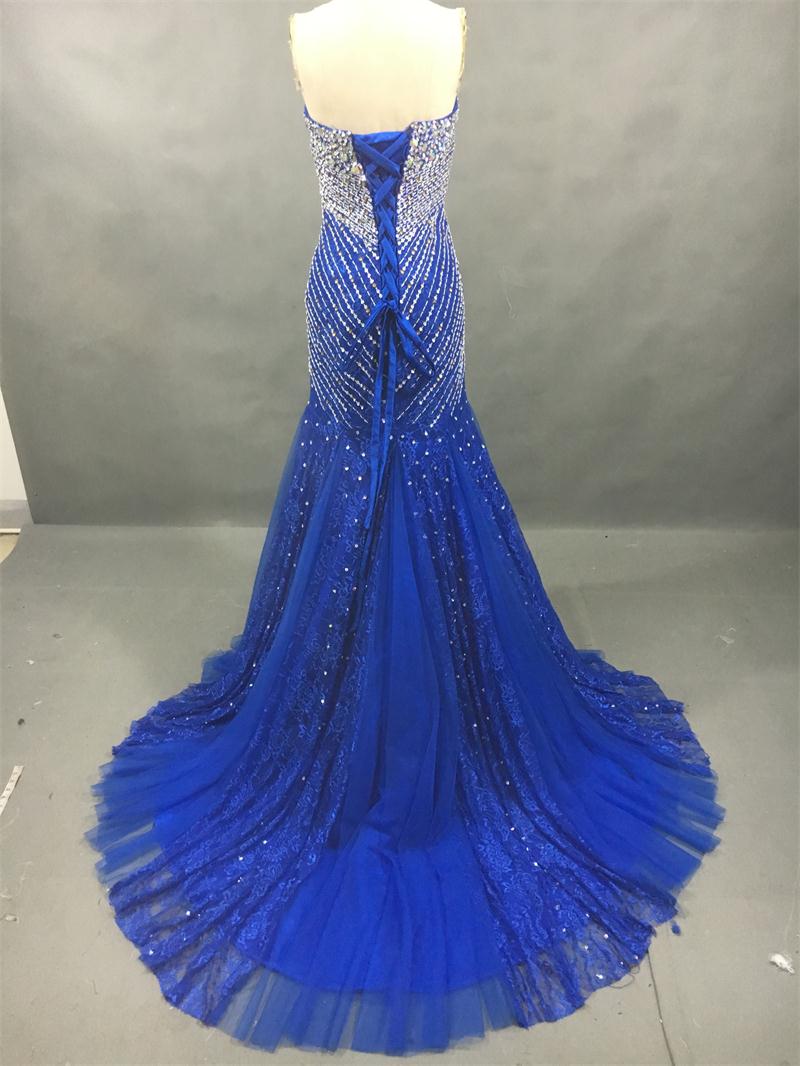 Royal Blue Beading Mermaid Prom Dresses Lace Up Sweetheart Prom Gowns ...