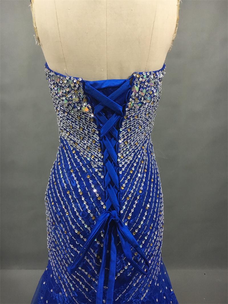 Royal Blue Beading Mermaid Prom Dresses Lace Up Sweetheart Prom Gowns ...