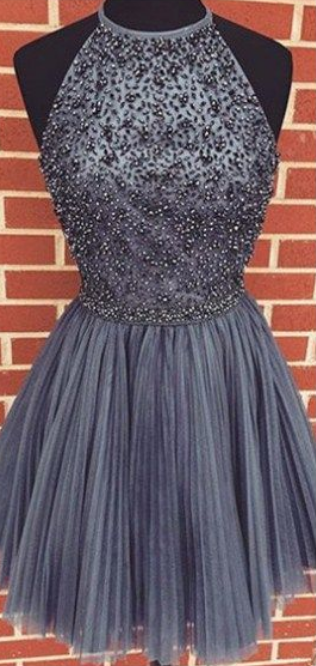 Short Gray Homecoming Dress, Short Homecoming Dress, Dancing Grey Dress ...