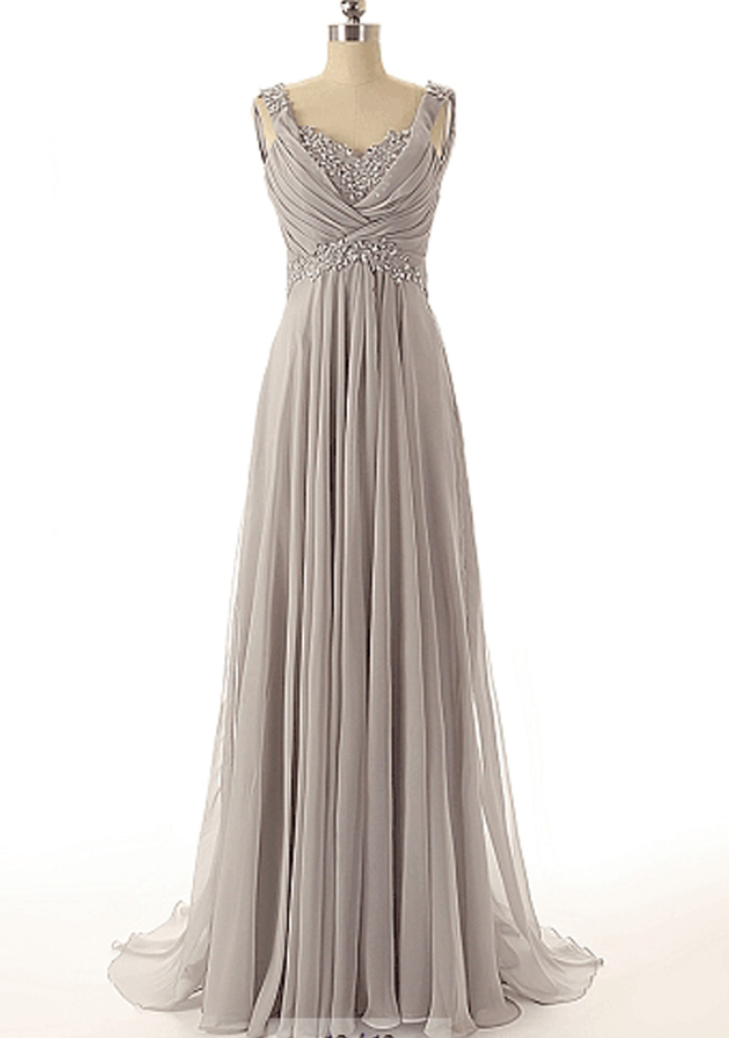 Long Gray Prom Dresses Sexy Sweetheart Floor Length Chiffon Prom Dress ...