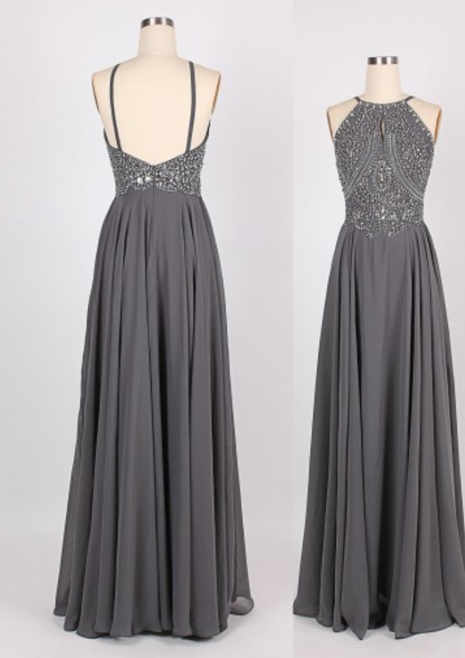 Grey Prom Dress, Backless Prom Dress,chiffon Prom Dress,floor Length ...
