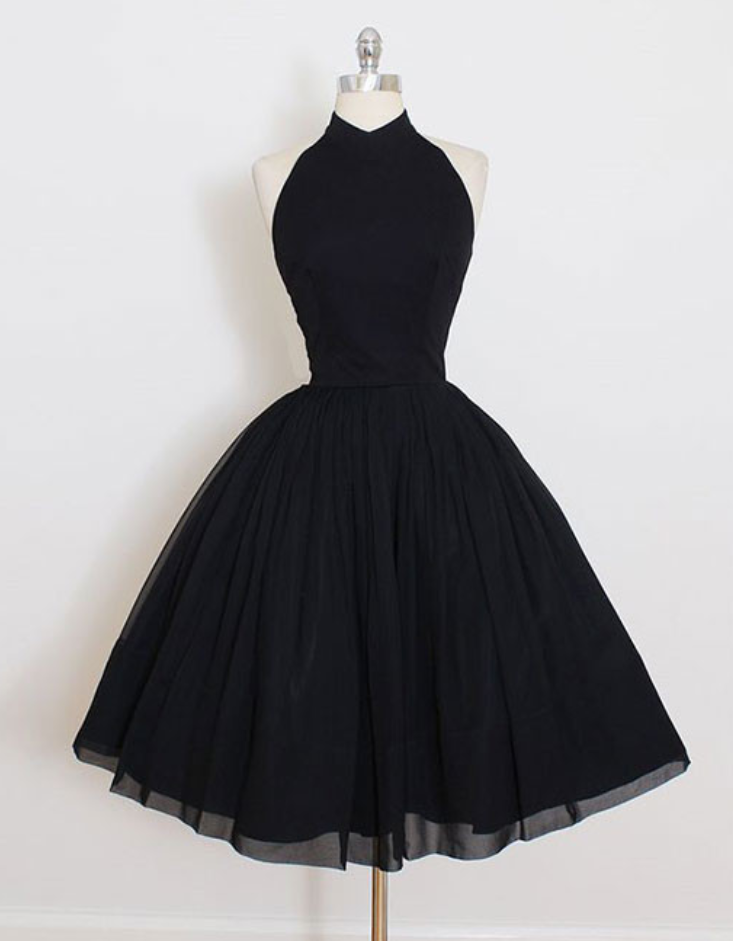 Black Goffer Above Knee Haltered A-line/column Zipper-up Sleeveless on ...