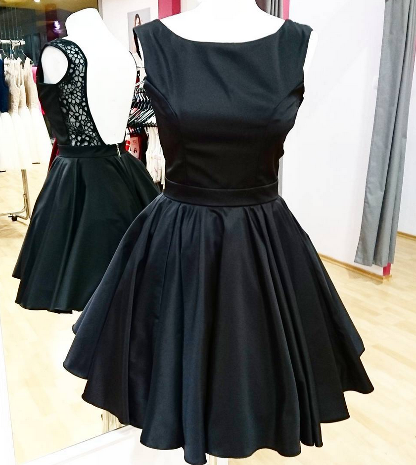 Backless Little Black Dress Short Satin Homecoming Party Gowns on Luulla