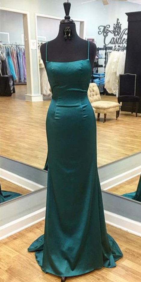 Sexy Straps Mermaid Long Dark Teal Prom Dress,lace Up Evening Dress on ...
