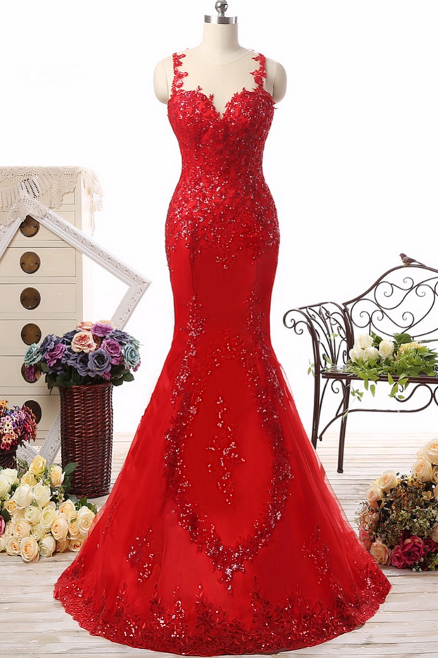Bling Bling Long Mermaid Sexy Backless Red Prom Dress Mermaid Red ...