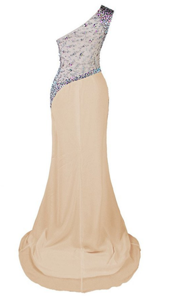One Shoulder Beaded Prom Dress Evening Party Gowns Side Split on Luulla