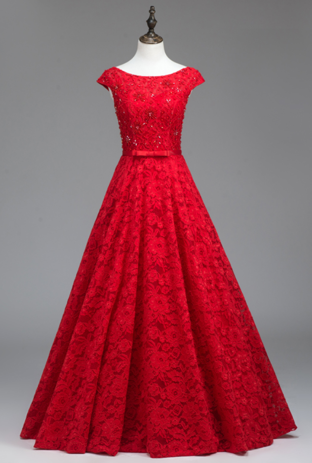 The Bride Married Red Lace Evening Dress Custom Banquet Elegant Floor ...