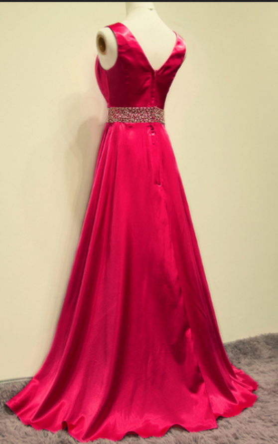 Elegant Handmade A-line Floor Length Rose Red Prom Dress With Sequins ...